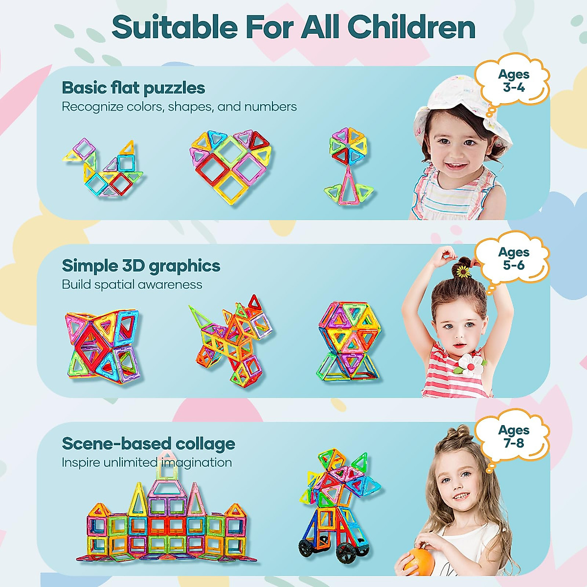 Assark Magnetic Tiles, 98pcs Magnetic Blocks Set Magnet Toys with 2 Cars, Kids Magnetic Building Blocks Set for 3 4 5 6 7 8+ Year Old Boys Girls, STEM Preschool Toys for Gift