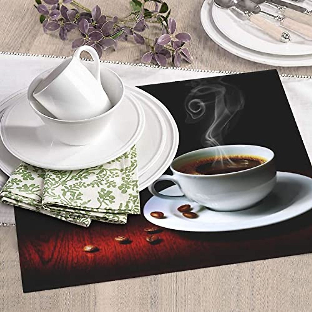 Hot Coffee with Coffee Bean Printed Drying Mat For Kitchen Ultra Absorbent Microfiber Dishes Drainer Mats Non-Slip Silicone Quick Dry Pad - 18 X 16inch