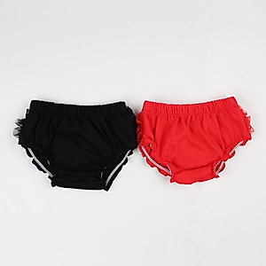 HOOLCHEAN Baby Infant Girls 2PCS Set Tulle Ruffle Bloomer (Red & Black, S: 0-6 Months)