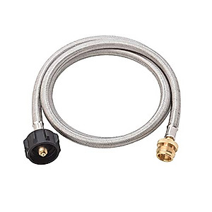 Flame King SS-QCC-1LB 5-FT Steel Braided Hose, 1 lb to 20 lb Adapter, Connects Portable Appliances to Standard Propane QCC1/Type1 Tank