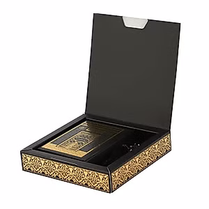 Prien Muslim Gifts for Eid, Gilt Covered Gift Box, Silvered Quran Gifts for Ramadan Mosque, Pearl Prayer Beads, Islamic Presents Women, Portable Boxes, Mawlid Gift Set for Birthday, Wedding, Umrah, Special Day (Black)