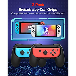 MoKo Grip for Nintendo Switch OLED Model Joycon & Switch Joy-Con, [2-Pack] Ergonomic Hand Grip Controller Handle Kit Compatible with Nintendo Switch/Switch OLED 2021 Joy Cons Controllers, Black