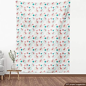 Ambesonne Tropical Fabric by The Yard, Flamingo Birds on Polka Dots Exotic Monstera Leaves Pastel Hawaiian, Decorative Fabric for Upholstery and Home Accents, 1 Yard, Coral Seafoam
