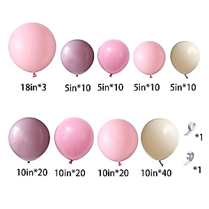 145PCS Dusty Pink Purple Balloon Garland Arch Kit Pinkish Purple Lilac Lavender Pastel Pink Neutral Sand Boho Balloons for Birthday Bride Baby Shower Wedding Butterfly Party Decorations