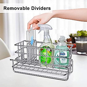 FUMAX Kitchen Sink Caddy Organizer, Sponge Holder for Kitchen Organization, Dish Brush Soap Dispenser Holder with Drain Tray, Rustproof Stainless Steel Kitchen Soap Holder for Countertop