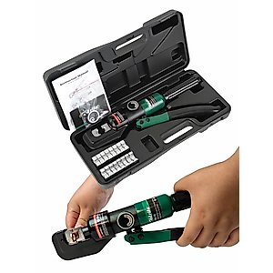 UTZIKO Hydraulic Cable Lug Crimper 10 US TON 12 AWG to 00 (2/0) Electrical Terminal Cable Wire Tool Kit with 9 Die (12awg~00awg Crimping Tool)
