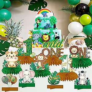 Wild One Birthday Decorations Honeycomb Centerpieces for Baby Boy Girls, Jungle Safari Theme 1st Birthday Table Centerpieces Party Supplies, Safari Animal First Birthday Table Topper Sign Decor