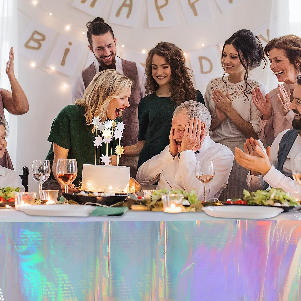 3 Pack Iridescence Plastic Tablecloths Shiny Disposable Laser Table Covers 54 x 108 Inch Sparkle Holographic Foil Tablecloth Iridescent Bridal Wedding Christmas Birthday Party Decoration (3, Laser)