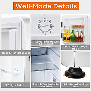 LDAILY Compact Refrigerator, 1.6 cu ft Mini Fridge with Adjustable Temperature 32℉ to 50℉, Auto Defrost, Reversible Door, Removable Glass Shelves, Small Fridge for Dorm, Garage or Office (White)