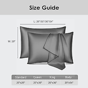 Cobnom® Pure Mulberry Silk Pillowcases Set of 2, King Size Silk Pillow Cases - Grade-6A 19 Momme Soft Smooth Cooling with Zipper, Hair and Skin Friendly (Gray, 20x36 Inch)