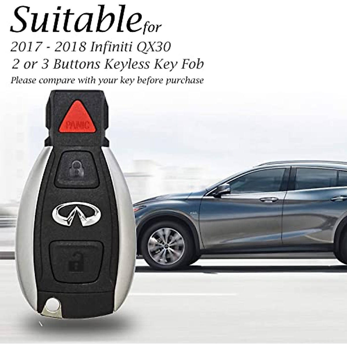 Leather Key Fob Case Cover for Infinity ,Key Holder Replacement for 2017-2018 Infiniti QX30 3-Button Keyless Entry Remote (3 Button)