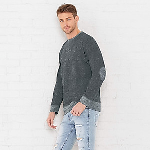 LAT Adult Unisex Harborside Mélange French Terry Crew Neck w/Elbow Patches, Smoke Melange, 2X