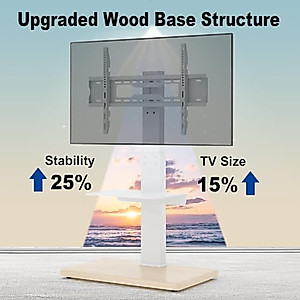 YOMT Floor TV Stand with Swivel Mount for Most TVs up to 75 Inch, Tall Corner TV Stand with Height Adjustable Shelf, Universal TV Mount Stand Holds up to 110 LBS, Upgrade Sturdy Wood Base, White