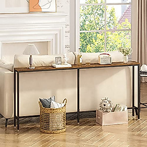 SUPERJARE 70.8 Inch Console Table, Entryway Table with Storage, Long Skinny Table, Hallway Table, Behind Couch Table, Industrial Plant Table, Adjustable Feet, for Entrance, Living Room - Vintage Brown