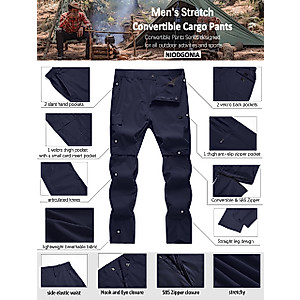 Mens Hiking Convertible Pants Waterproof Lightweight Quick Dry Zip Off Fishing Travel Safari Outdoor Cargo Work Trekking Trousers Navy 36