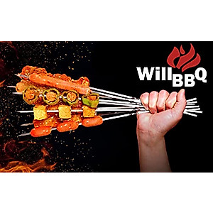 WILLBBQ 304 Stainless Steel Flat Barbecue Skewers,20PCS/40PCS BBQ Kebab Skewers with Portable Metal Storage Tube,Reusable for Grilling Barbecue Kitchen Party and Outdoor Cooking (40)