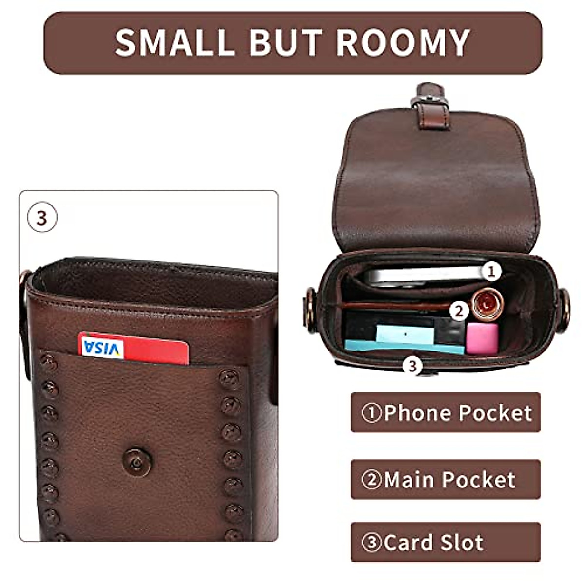 Montana West Crossbody Handbag Genuine Leather Shoulder Bag Mini Vintage Cell Phone Purse for Women Dark Brown MWG02-9062_CF