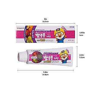 Pororo Kids Whitening Sensitive Toothpaste - Cavity Protection Low Fluoride Oral Care with 4 Fruit Flavors, Improving Gum Health, Removing Plaque to Strengthen Enamel 90g/3.17 Oz (Mixed Fruits)