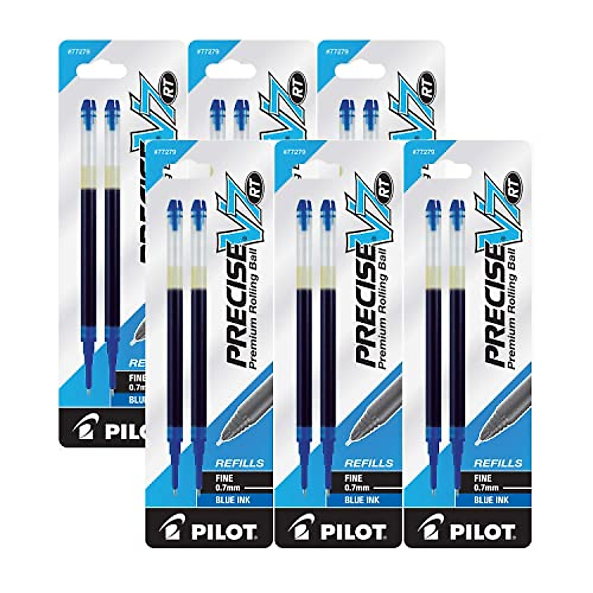 Pilot Precise V7 RT Ink Refill, 2-Pack for Retractable Rolling Ball Pens, Fine Point, Blue, Pack Of 6