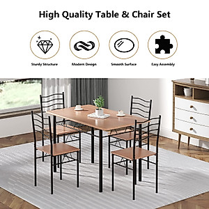 Giantex Dining Table Set for 4, 5-Piece Kitchen Table Chairs Set of 4, Breakfast Nook with Kitchen Table, 4 Dining Chairs, Metal Frame, Space-Saving Dinette Table Set for 4, Small Space, Apartment