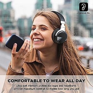 Active Noise Cancelling Headphones Bluetooth Headphones Wireless Headphones with Microphone Over Ear with Deep Bass, Comfortable, for Travel/Home/Office, 30 Hours Playtime, Black