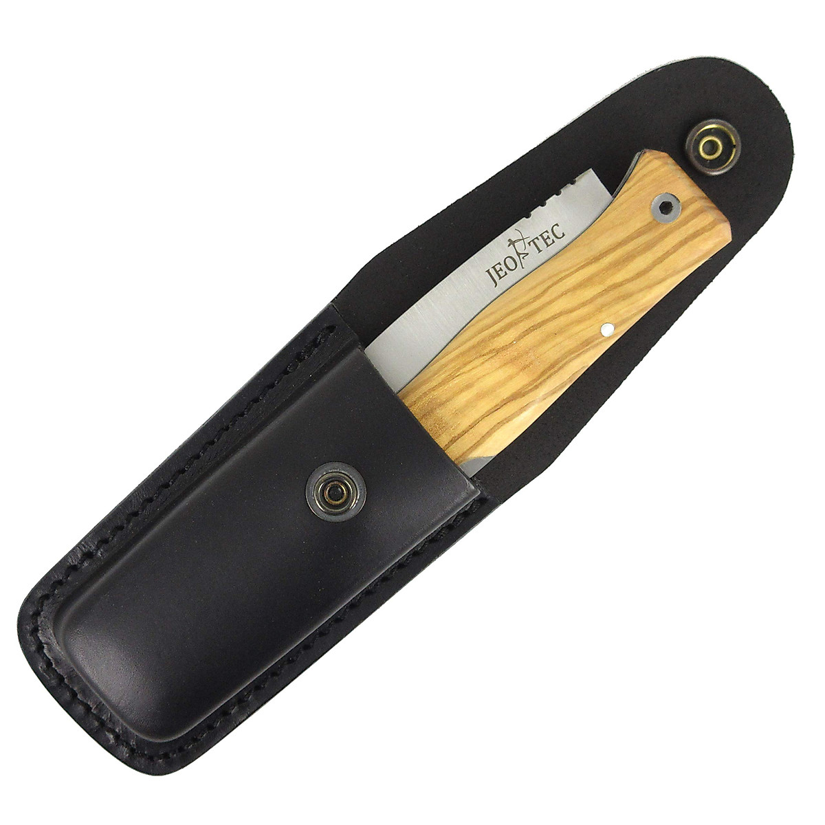 JEO-TEC Nº17 Bushcraft Survival Camping Hunting Fishing Outdoor Folding Knife, Stainless Steel Sandvik 14C28N, Genuine Leather Sheath, Handmade