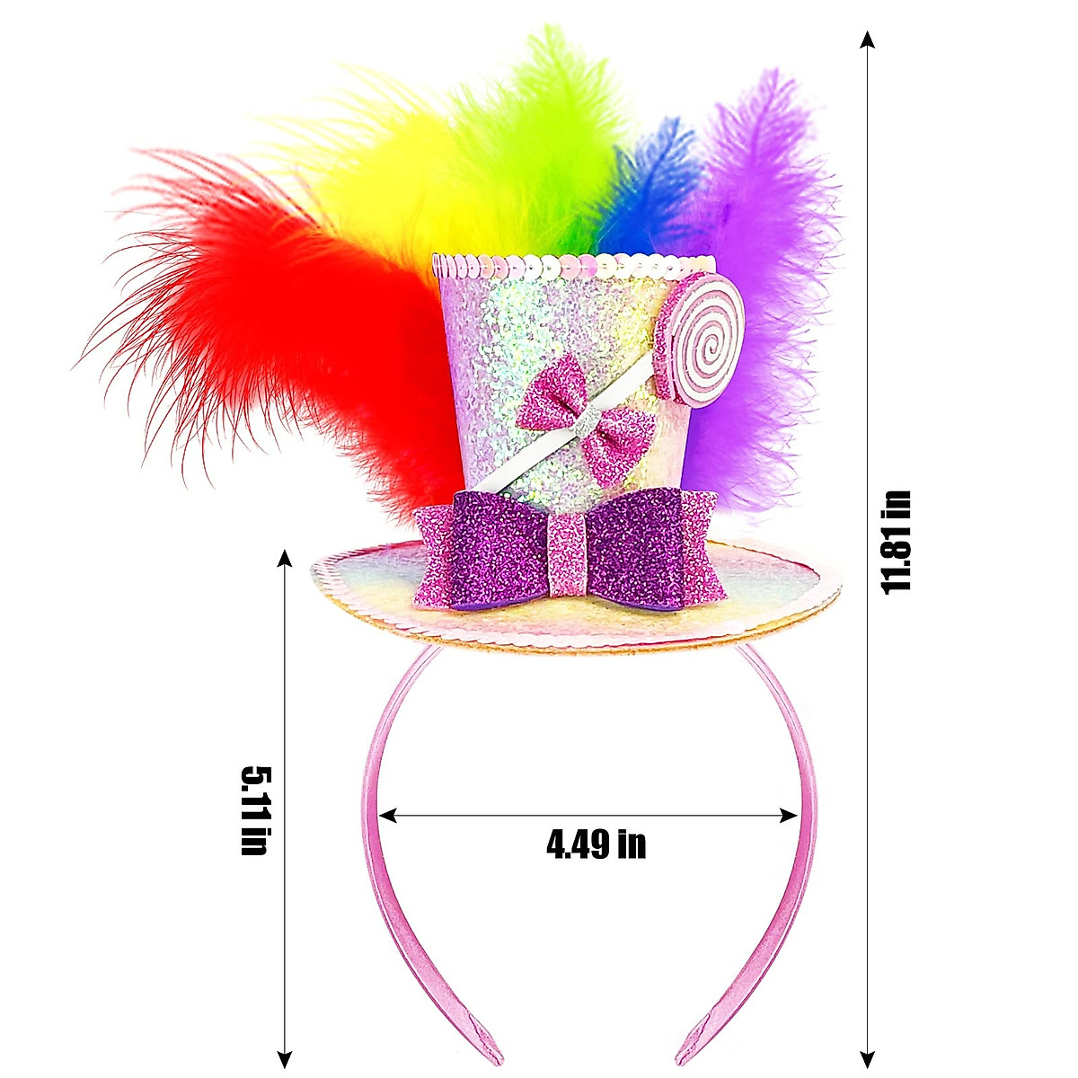 Bnikion Sweet Mini Top Hat Headband with Multicolor Feathers