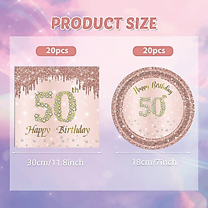 50th Birthday Decorations for Women Rose Gold 1975 Birthday Decorations Rose Gold Party plates and napkins Happy 50 Birthday Disposable Tableware Party Supplies For Girl Women