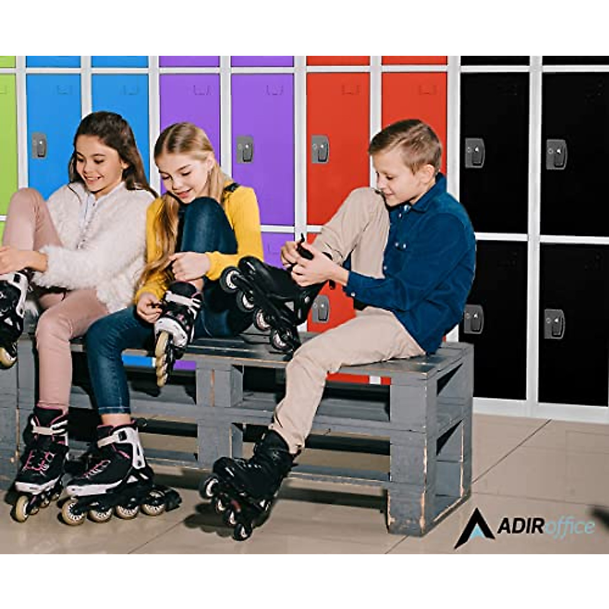 AdirOffice Large School Locker with 3 Doors 3 Hooks Storage Locker - Metal Storage Locker Cabinet Ideal for School, Garage, Office Lockers - (3 Door, Red)