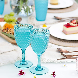 BELLAFORTE - Shatterproof Tritan Plastic Wine Glass, 12oz, set of 4, Laguna Beach Drinking Glasses - Unbreakable Glassware for Indoor and Outdoor Use - Reusable Drinkware (Blue)