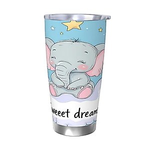 AYCZN Sweet Dream 20 OZ Tumbler Stainless Steel Travel Coffee Mug, Elephant Star Insulated Water Bottle with Lid and 2 StrawsLeakproof Thermal Cup