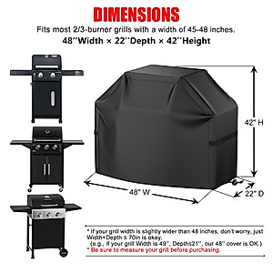 Grill Cover, BBQ Grill Cover, Waterproof, Weather Resistant, Rip-Proof, Anti-UV, Fade Resistant, with Hook-and-Loop Straps, Gas Grill Cover for Most Grills, 48 inch, Black