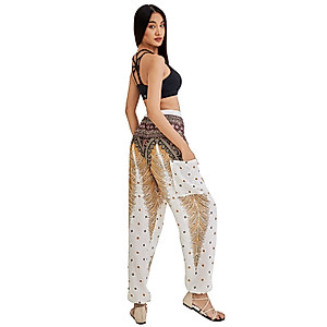 Joob Joob Boho Pants for Women - Hippie Harem Pants Women - Womens Yoga Pants – Comfy Bohemian Flowy Hippie Clothes - Medium White