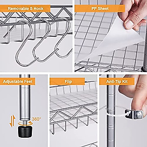 Guangfoshun Storage Shelves, 5-Tier Wire Shelving Unit with Baskets Storage Rack Corner Shelf Shelving Adjustable Storage Shelf, 11.8" D x 15.7" W x 62.99" H,Silver
