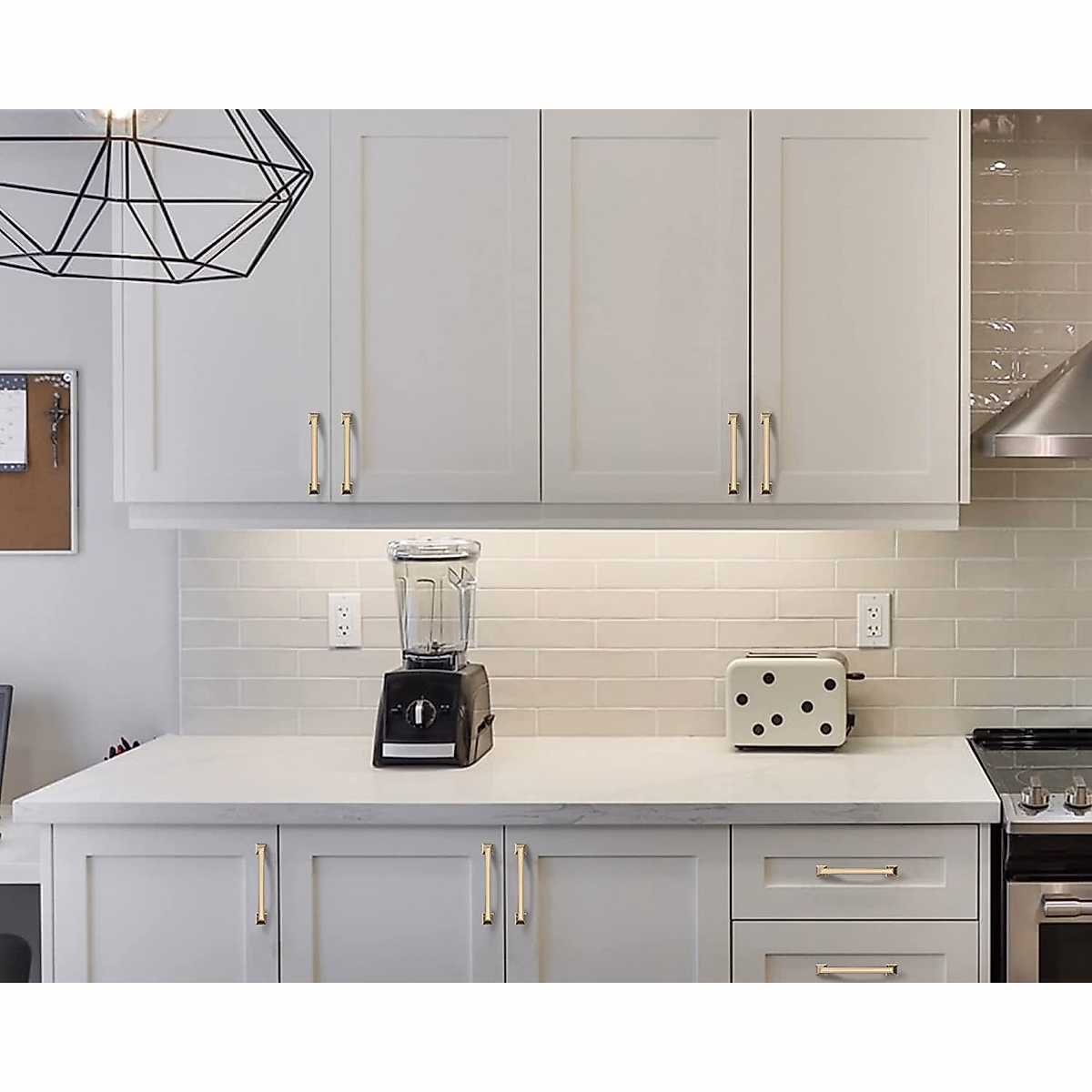 Amerdeco 10 Pack Brushed Brass Cabinet Pulls 5 Inch(128MM) Hole Centers Kitchen Cabinet Handles Cabinet Hardware Kitchen Handles for Cabinets Cupboard Handles Drawer Pulls ZH0019