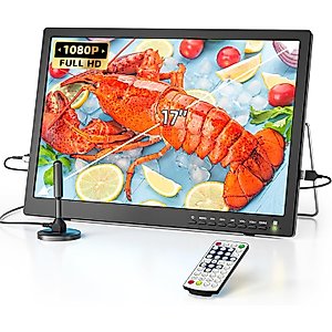 Desobry 17 Inch Small TV with 1080P HDMI Input, Portable TV with Antenna ATSC Tuner, Rechargeable Battery Operated TV Portable Monitor Built-in TV Stand, Mini TV for Bedroom, Kitchen, Camping, RV