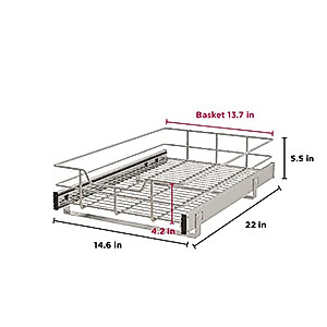 Pull Out Cabinet Organizer - Slide Out Under Cabinet Basket for Kitchen, Bathroom, Pantry Heavy Duty Slide Out Shelves, Requires At Least 15” Cabinet Opening (14.6W x 22D x 5.5H inch, Chrome)