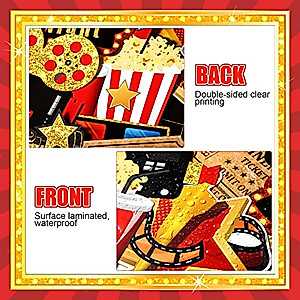Fumete 32 Pieces Movie Night Party Cutouts Movie Party Decorations Kit Double Sided Printing Golden Black Paper Cards Red Carpet Clapboard Movie Tickets Film Reel Decor for Movie Night Party Supplies