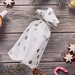 Enjonar 24pcs Treat Bags Party Favor Bags Silver Gift Bags Plastic Drawstring Bags Candy Bags Goodies Bags Gift Wrapping Bags