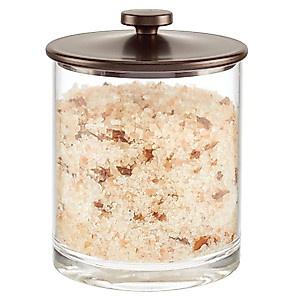 mDesign Medium Modern Apothecary Storage Organizer Canister Jars - Acrylic Containers for Bathroom, Organization Holder for Vanity, Counter, Makeup Table, Lumiere Collection, 2 Pack, Clear/Bronze