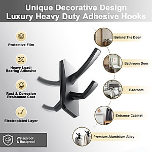 INVIHUG, Large Size Modern Adhesive Wall Hooks, Heavy Duty RV Hooks for Hanging Jacket, Coat, Towel, Robe, Loofah in Bathroom, Kitchen, Rv and Office Wall Mount (2 Packs, Black)