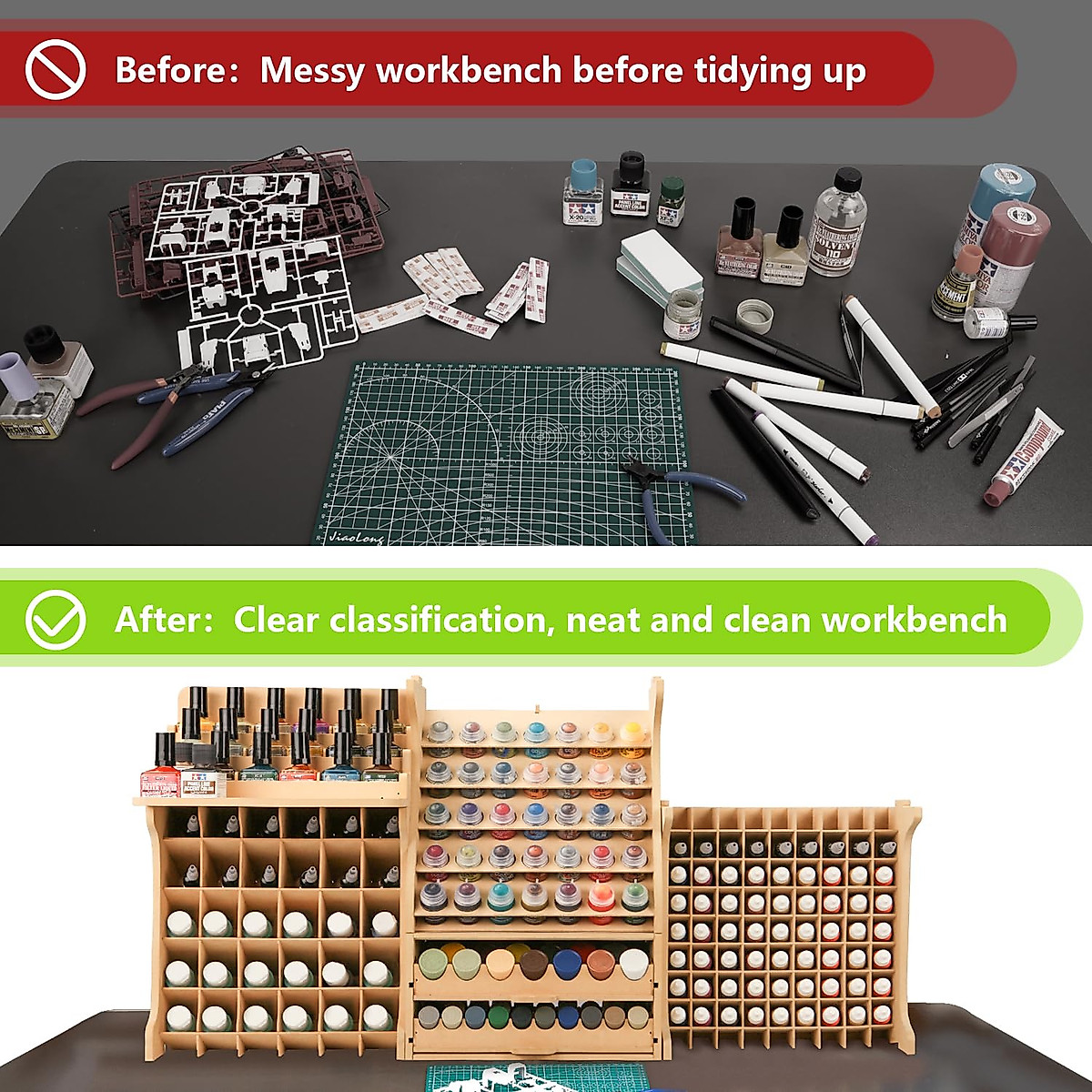 Bucasso Plastic Modeling Tool Storage Large Capacity Paint Combination Rack MDF Material Paint Box Holds 211 Paint DIY Tinting Ink Bottle Durable, Suitable for Tamiya/Mr.Hobby/Vallejo/Citadel GK PS