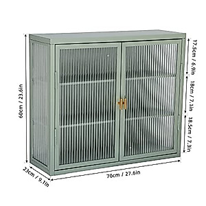 HomSof Wall Cabinet Haze Double Glass Door Detachable Shelves for Office, Dining, Living Room, Kitchen and Bathroom, Mint Green