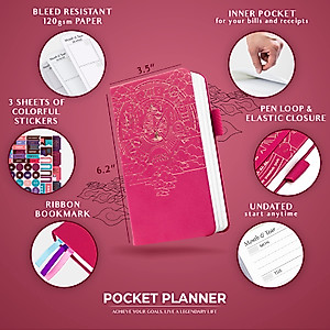Legend Planner Pocket – Small Undated Monthly & Weekly Goal Journal and Calendar for Productivity, Mini Life Organizer Planner Perfect for Purse, Size: 3.5" x 6.2" Hardcover – Hot Pink