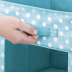 mDesign Fabric Nursery/Playroom Closet Storage Organizer Bin Box, Front Handle/Window for Cube Furniture Shelving Unit, Hold Toys, Clothes, Diapers, Bibs, 2 Pack, Turquoise Blue/White Polka Dot