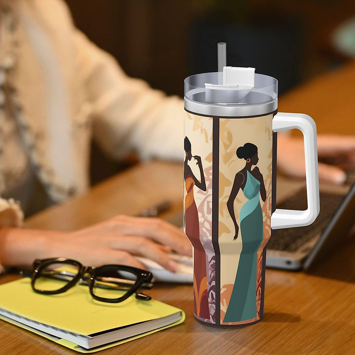 deaokluy 40 OZ Black Girls Ice Bully Cup with Handle and Straw, Double Wall Stainless Steel Tumbler Travel Coffee Cup with Lid, Beautiful Insulation and Cooling Cup for Christmas Birthday Present