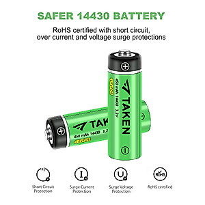 Taken 14430 3.2 Volt Rechargeable Solar Battery with Charger, 3.2V 450mAh 14430 LiFePO4 Rechargeable Battery for Solar Panel Outdoor Garden Lights, 12 Pack 14430 Battery with 4-Ports LiFePO4 Charger