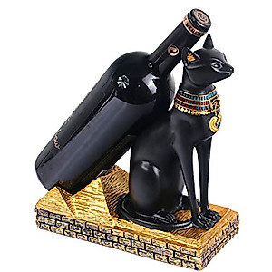 FRCOLOR Wine Holder Cat Shaped Wine Holder Resin Egyptian Cat God Figurine Wine Bottle Shelf Rack Retro Champagne Bottle Stand for Home Kitchen Countertop Bar Wine Bottle Holder