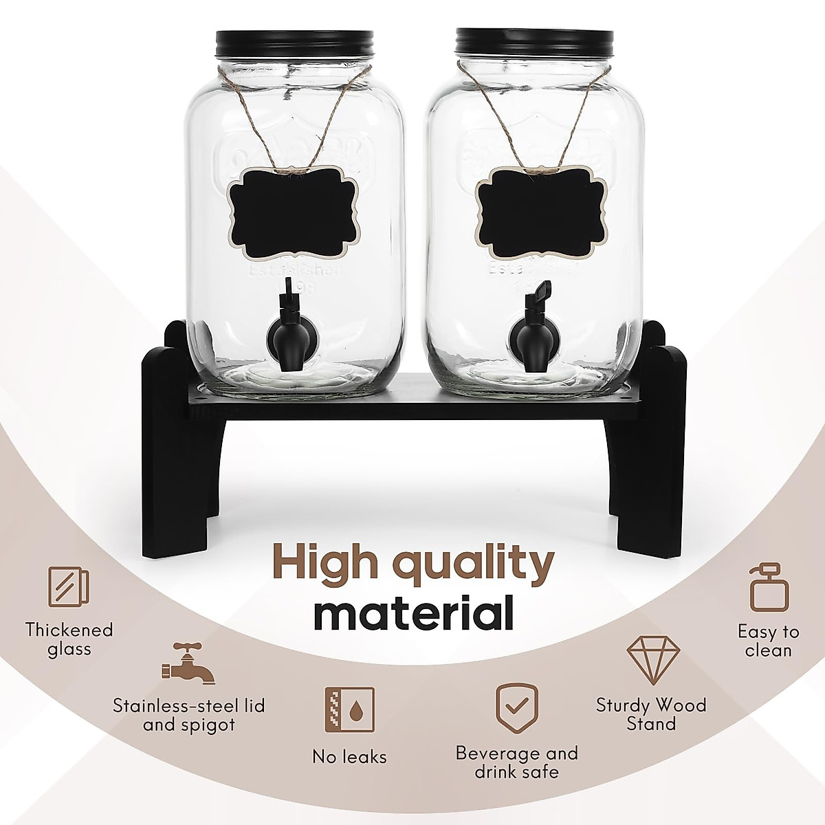 1 Gallon Glass Drink Dispensers for Parties, Ice Beverage Dispensers with Stand, Juice Dispenser, Glass Water Dispenser with Stainless Steel Spigot, Lemonade Dispenser