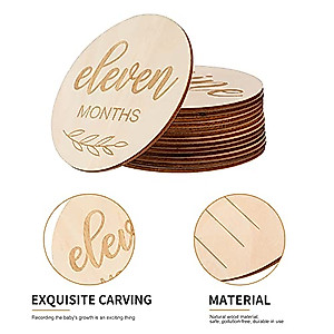 Toyvian 1Set Baby Monthly Milestone Cards Wooden Discs Double Sided Milestone Cards, Newborn Photography Props